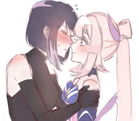 Sangonomiya Kokomi And Kujou Sara Genshin Impact Drawn By Onigiri