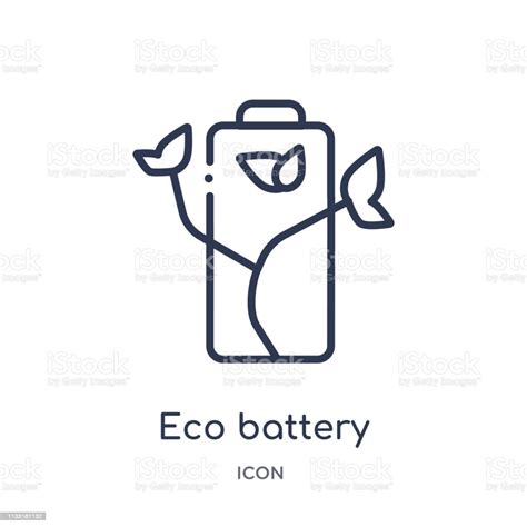 일반 개요 컬렉션에서 선형 에코 배터리 아이콘입니다 얇은 라인 에코 배터리 아이콘 흰색 배경에 고립입니다 에코 배터리 트 렌 디 일러스트레이션 0명에 대한 스톡 벡터 아트