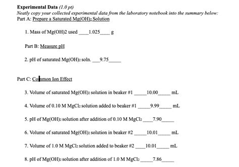 Solved Experimental Data Pt Neatly Copy Your Collected Chegg