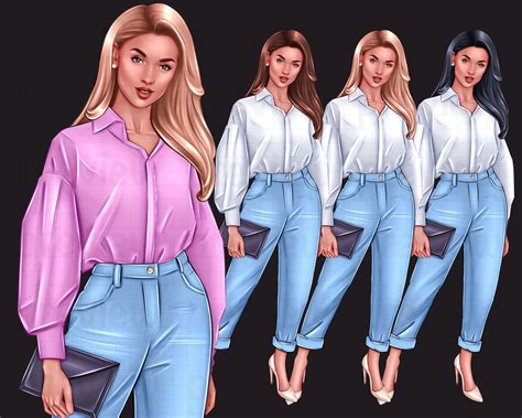 Mom Jeans Fashion Girl Clipart Planner Clipart Denim Girl Etsy