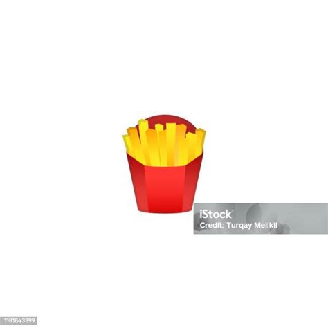 감자 튀김 벡터 아이콘입니다 감자 튀김 고립 패스트 푸드 기호 그림입니다 빨간 판지 상자에 감자 튀김 이모티콘에 대한 스톡 벡터