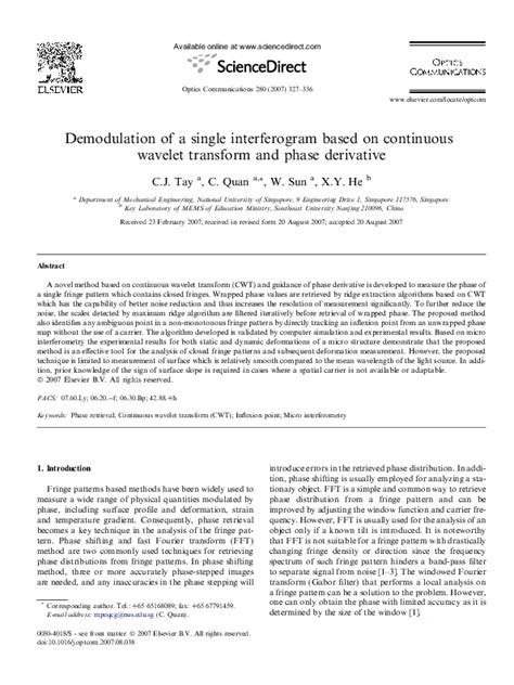 Pdf Demodulation Of A Single Interferogram Based On Continuous Wavelet Transform And Phase