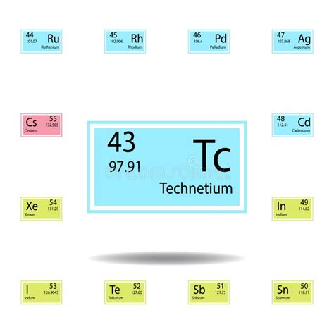 Periodic Table Element Technetium Color Icon Set Of Chemical Sign Color Icon Stock Illustration