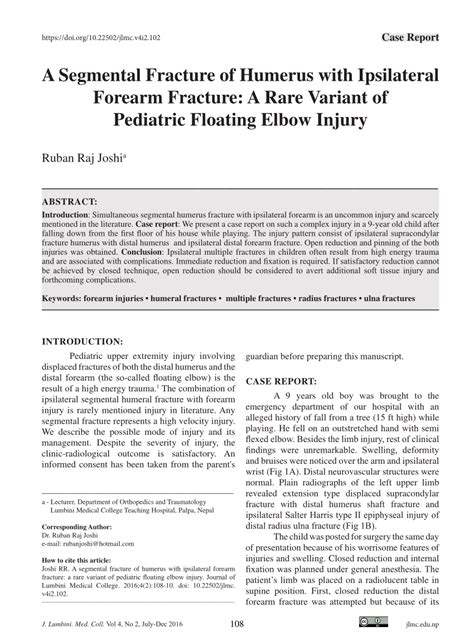 Pdf A Segmental Fracture Of Humerus With Ipsilateral Forearm Fracture