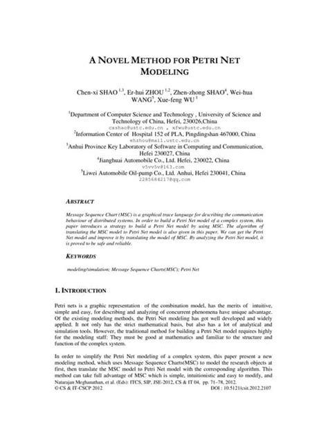 A Novel Method For Petri Net Modeling Pdf