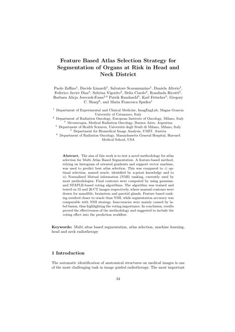 Pdf Feature Based Atlas Selection Strategy For Segmentation Of Organs At Risk In Head And Neck
