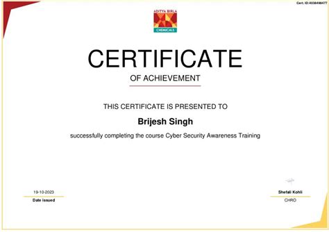 Brijesh Kumar Singh On Linkedin Certification On Cyber Security Awareness