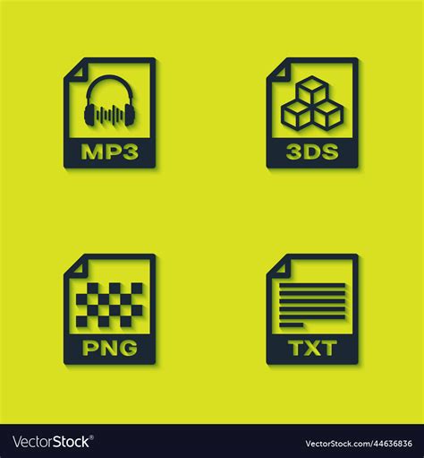 Set Mp3 File Document Txt Png And 3ds Icon Vector Image