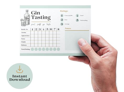 Gin Tasting Cards Instant Download Green Printable Etsy