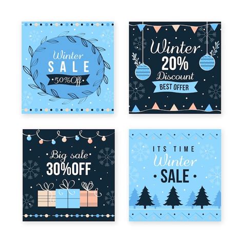 겨울 세일 인스 타 그램 포스트 컬렉션 프리미엄 벡터