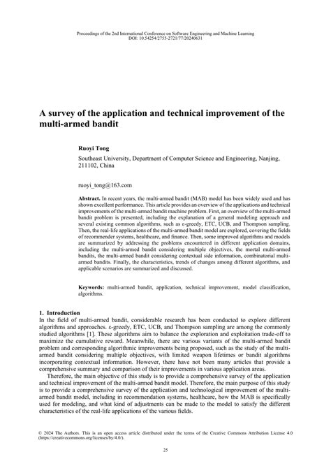Pdf A Survey Of The Application And Technical Improvement Of The Multi Armed Bandit