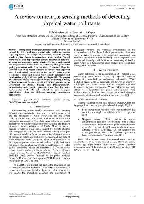 Pdf A Review On Remote Sensing Methods Of Detecting Physical Water Pollutants