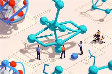 Molecular Structure And Genetic Research Tiny People Analyzing Molecule Model Premium Ai