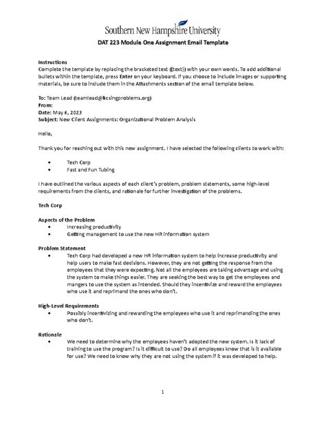 Dat 223 Module One Assignment Email Template Dat 223 Module One Assignment Email Template