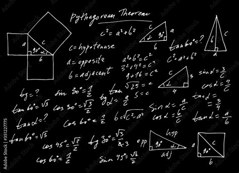 Handwritten Trigonometric Vector Set Hand Drawn Monochrome Math Formulas Isolated On Black