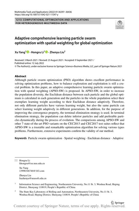 Adaptive Comprehensive Learning Particle Swarm Optimization With Spatial Weighting For Global