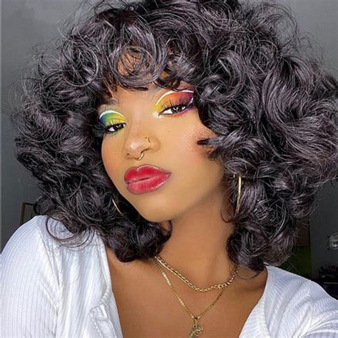 Kesen 8 Inch Short Curly Human Hair Wigs Loose Bouncy Rose