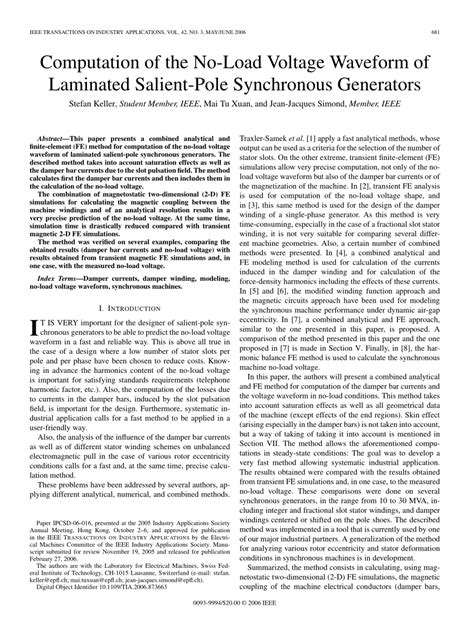 Pdf Computation Of The No Load Voltage Waveform Of Laminated Salient Pole Synchronous Generators