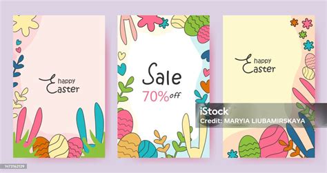 배너 인사말 카드 포스터 휴일 표지의 행복한 부활절 세트 휴일 판매 미니멀리스트 현대 미술 스타일 벡터 가리기에 대한 스톡 벡터 아트 및 기타 이미지 Istock