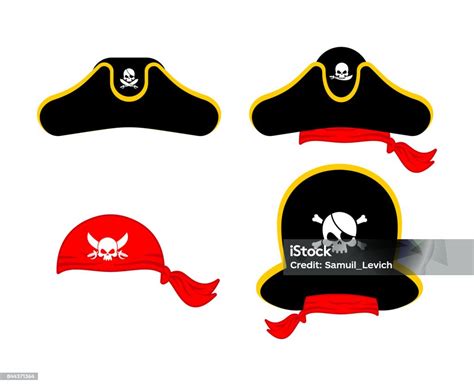 해 적 모자 세트 해 적 모자입니다 뼈와 두개골 해 적 액세서리 삼각 모자에 대한 스톡 벡터 아트 및 기타 이미지 삼각 모자 가죽 공포 무서움 Istock