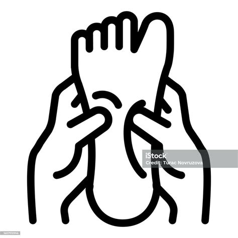 두 손은 한 발 라인 아이콘 스파 살롱 절차 개념 흰색 배경에 발 마사지 기호 개요 스타일의 모바일 개념 웹 디자인의 발 관리 아이콘입니다 벡터 그래픽 0명에 대한 스톡