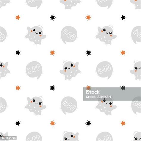 할로윈 벡터 원활한 패턴입니다 말풍선과 별이 있는 귀여운 카와이 할로윈 유령 아이들을위한 재미있는 벽지 0명에 대한 스톡 벡터 아트 및 기타 이미지 Istock
