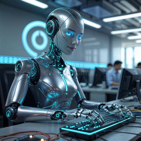 Futuristic Robot Programming In High Tech Office Ai In Software