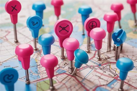 Premium Ai Image Pink And Blue Pushpins Showing Marking Location On Map