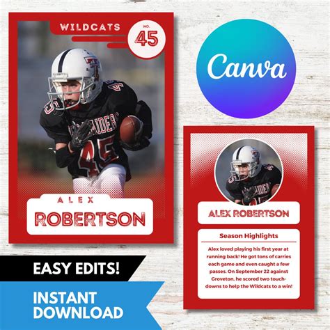 Custom Football Trading Card Modern Sports Design Canva Template