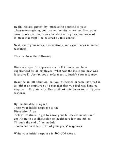 Begin This Assignment By Introducing Yourself To Your Classmate Pdf