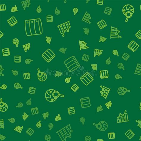 Set Line Server Search Globe And Pie Chart Infographic On Seamless Pattern Vector Stock Vector