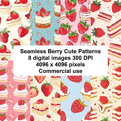 Strawberry Shortcake Digital Patterns Cute Berry Prints Etsy