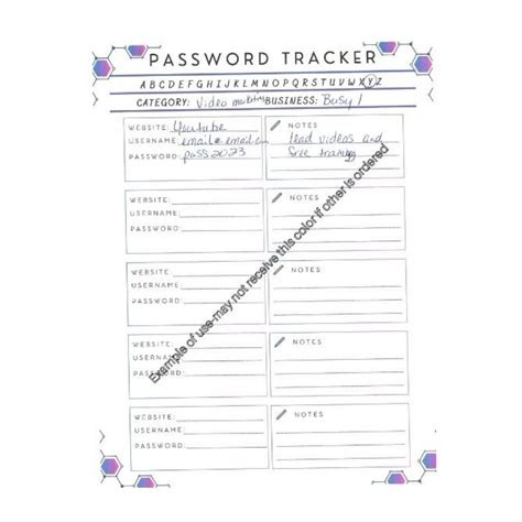 Red Dot Password Tracker Instant Download Password Tracker For