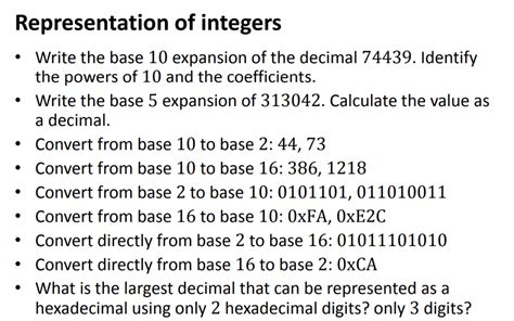 Solved Representation Of Integers Write The Base 10