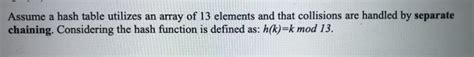 Solved Assume A Hash Table Utilizes An Array Of 13 Elements