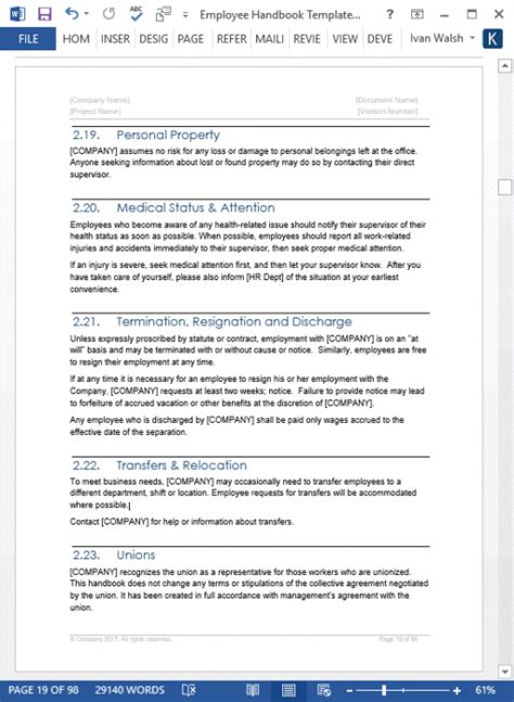 Employee Handbook Template MS Office Templates With AI Prompts