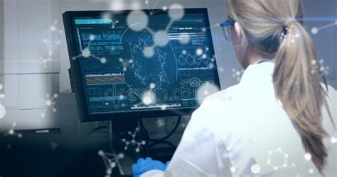 Animation Of Molecules Over Caucasian Female Scientist Working In Lab Stock Footage Video Of