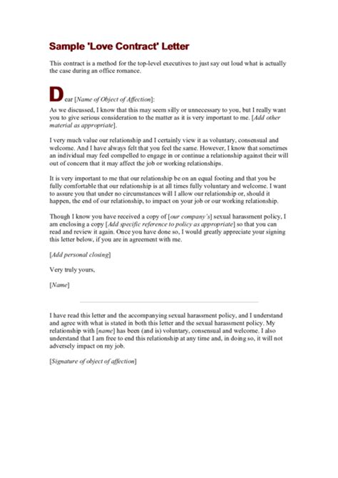 Sample Love Contract Letter Printable Pdf Download