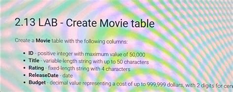 solved 2 13 ﻿lab ﻿create movie tablecreate a movie table