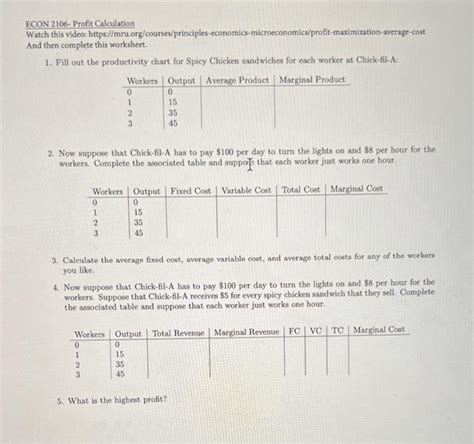 Solved Econ 2106 Profit Calculation Watch This Video