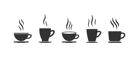 컵 커피 아이콘 세트 머그잔 기호 사인 티 머그잔 벡터 플랫 로고에 대한 스톡 벡터 아트 및 기타 이미지 로고 증기 검은색 Istock