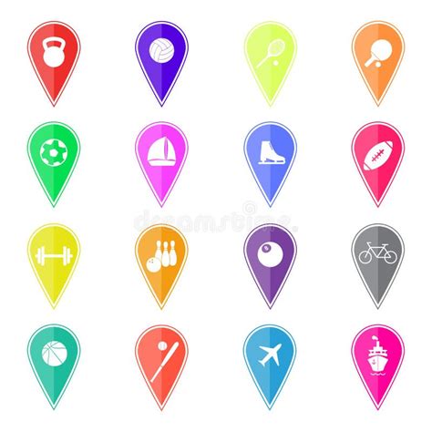 Set Of Colorful Map Pointers With Sport Icons Vector Illustration
