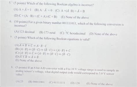 Solved 5 5 Points Which Of The Following Boolean Algebra