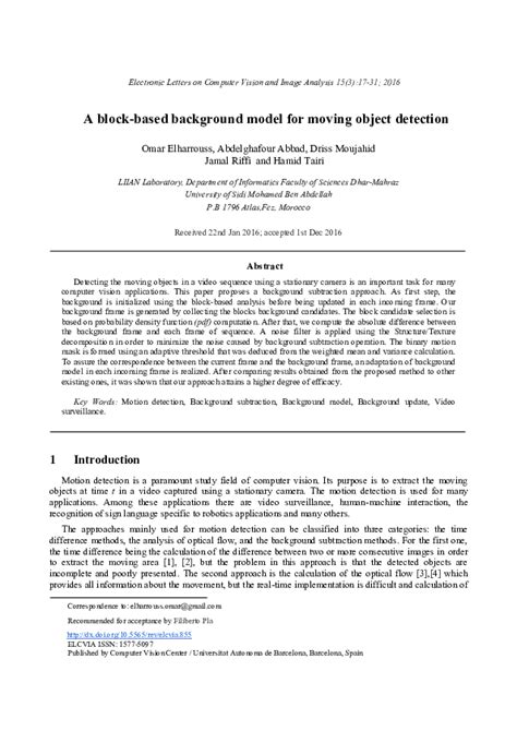 Pdf Block Based Background Model For Object Detection