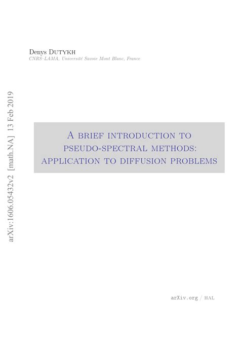 A Brief Introduction To Pseudo Spectral Methods Application To Diffusion Problems Docslib