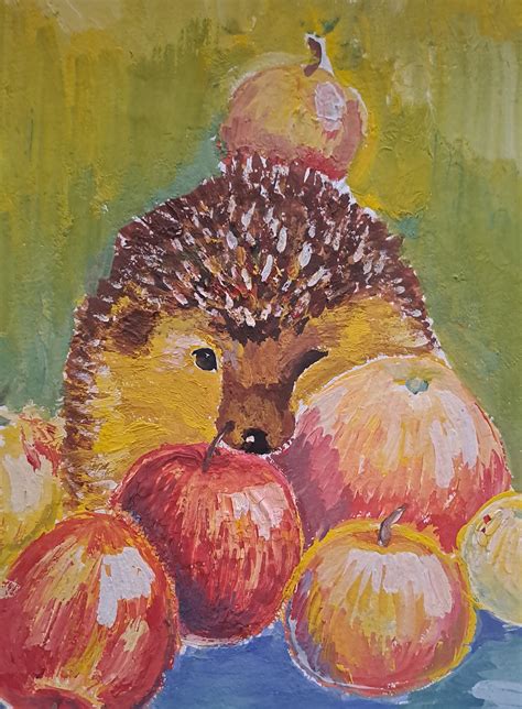 Иллюстрация Ёжик с яблоками