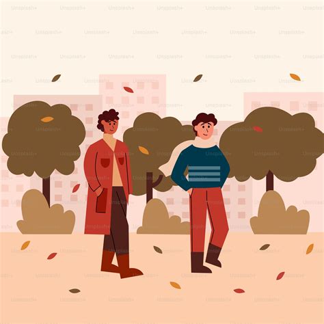 두 명의 남자가 나란히 서 있다 벡터 Unsplash의 가을 패션 이미지