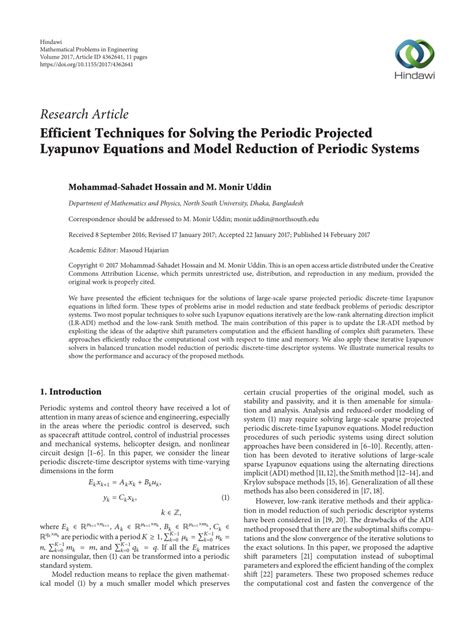 Pdf Efficient Techniques For Solving The Periodic Projected Lyapunov Equations And Model