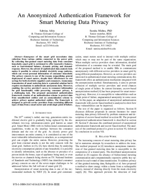 Pdf An Anonymized Authentication Framework For Smart Metering Data Privacy