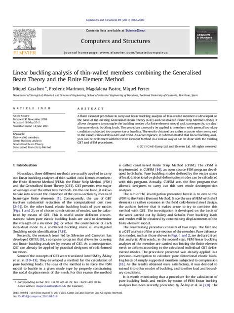 Pdf Linear Buckling Analysis Of Thin Walled Members Combining The Generalised Beam Theory And